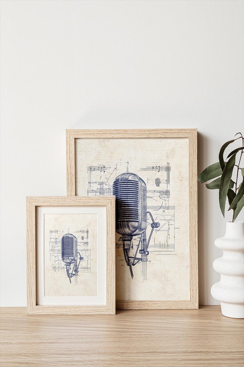 Vintage Microphone Blueprint - Musical Instrument Drawing - Unique ...