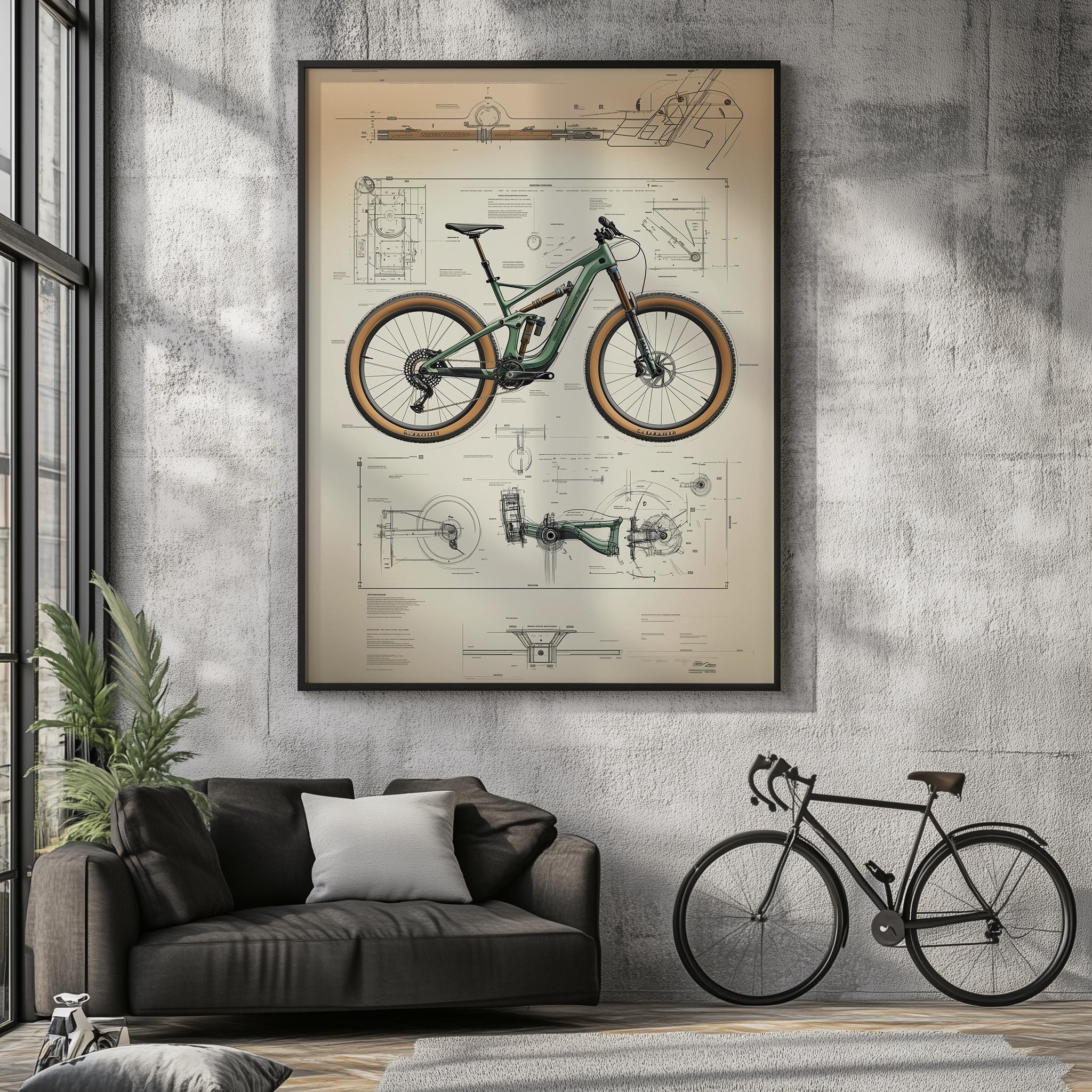 MTR Bicycle Blueprint Art V2 - Mountain Bike Technical Drawing ...