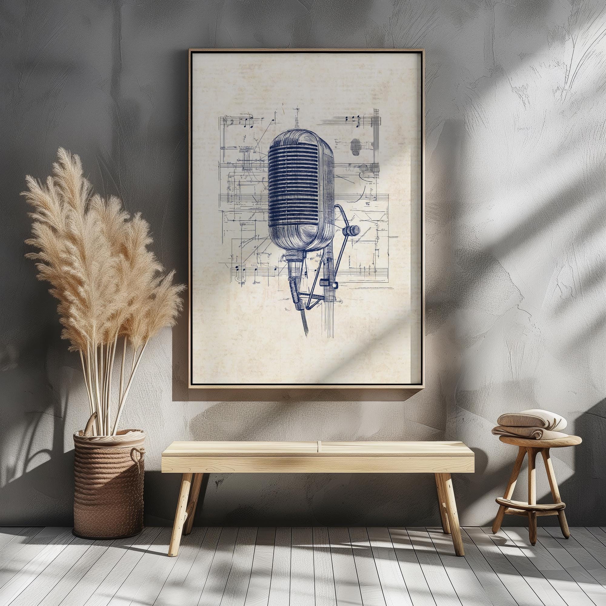 Vintage Microphone Blueprint - Musical Instrument Drawing - Unique ...