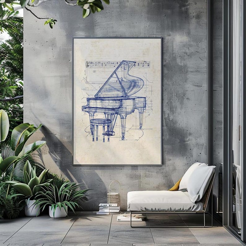 Grand Piano Blueprint - Printable Digital Drawing of a Musical ...