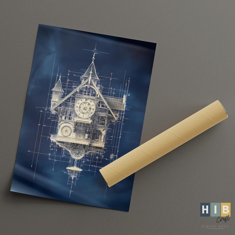 Steampunk Cuckoo Clock Blueprint - Vintage Mechanical Clock ...