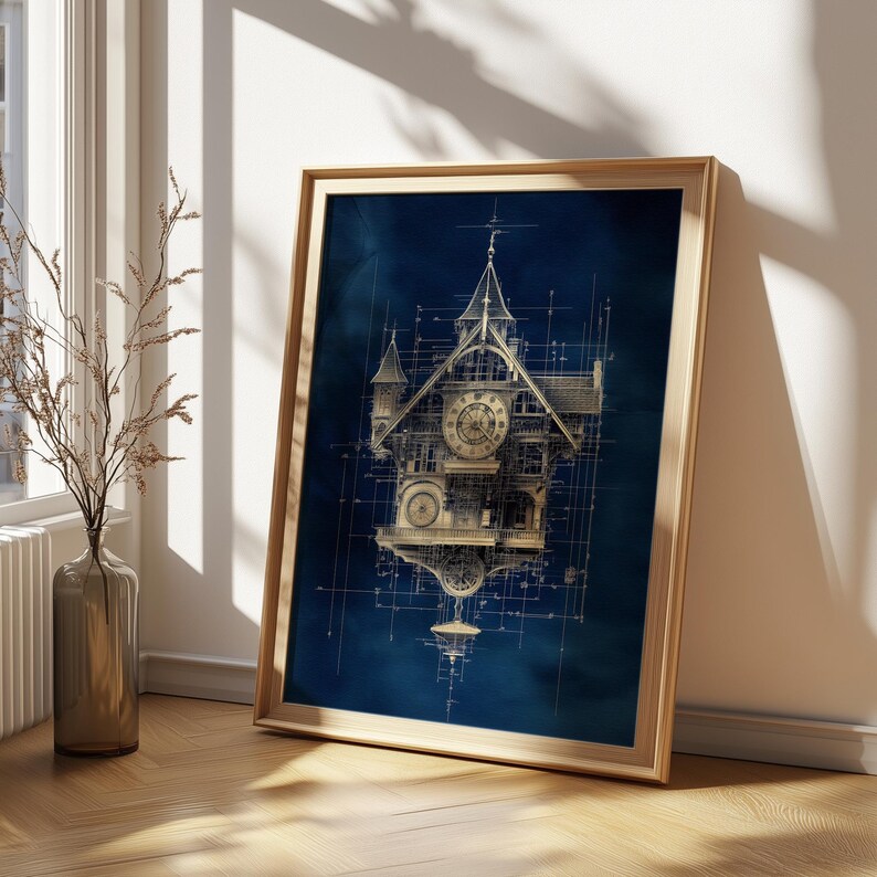 Steampunk Cuckoo Clock Blueprint - Vintage Mechanical Clock ...