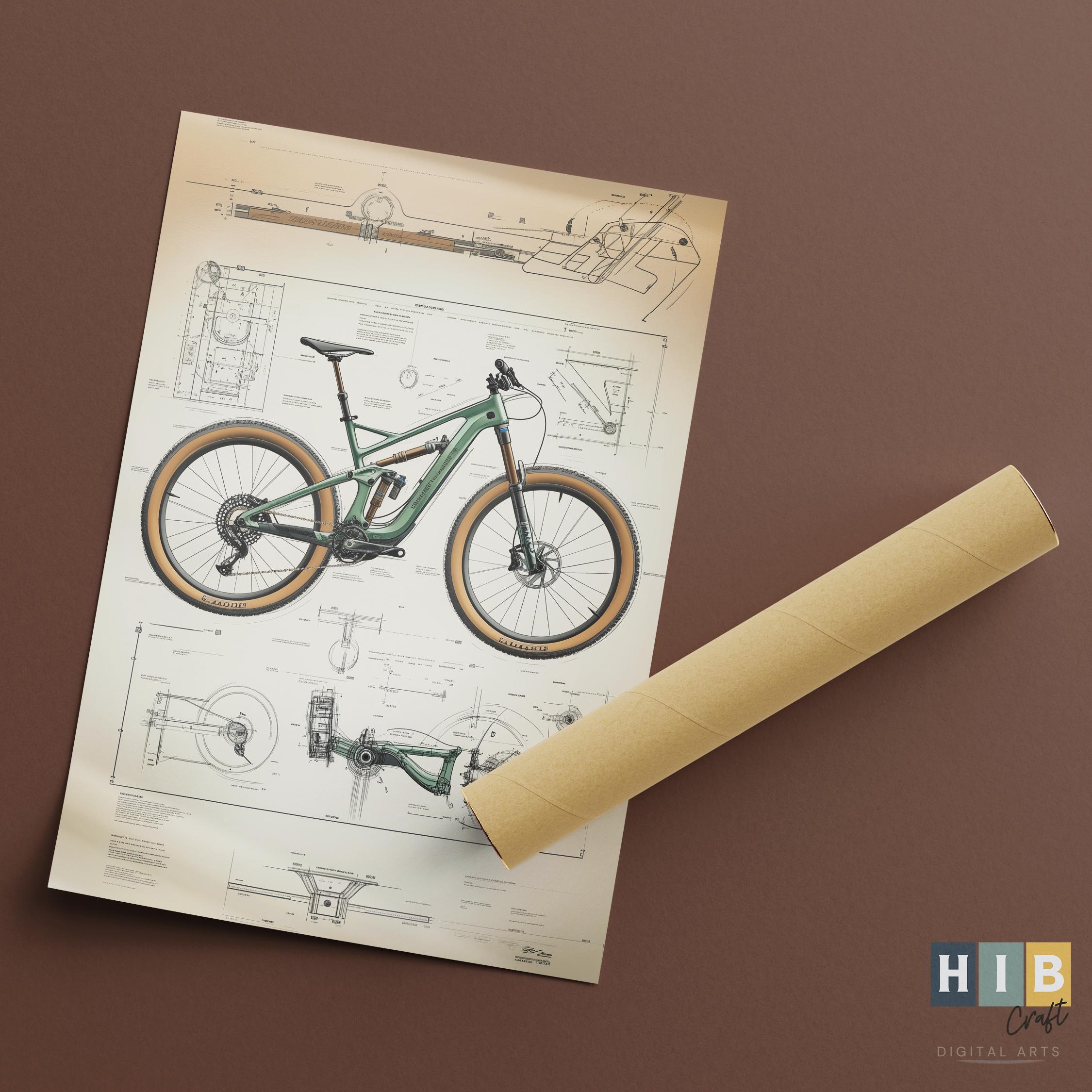 MTR Bicycle Blueprint Art V2 - Mountain Bike Technical Drawing ...