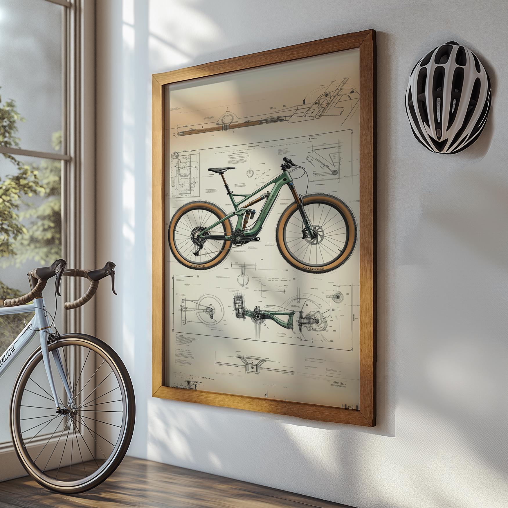 MTR Bicycle Blueprint Art V2 - Mountain Bike Technical Drawing ...