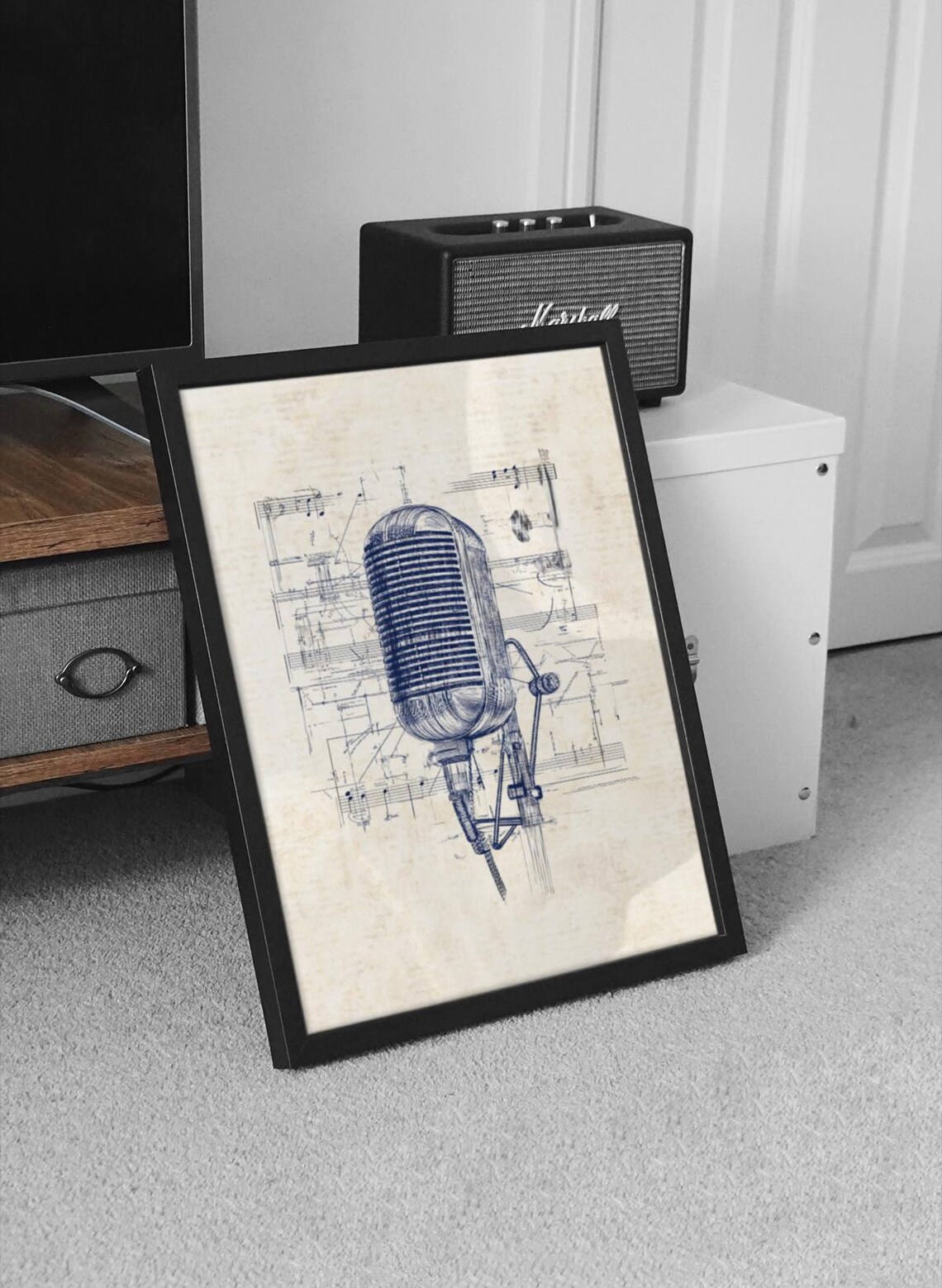 Vintage Microphone Blueprint - Musical Instrument Drawing - Unique ...