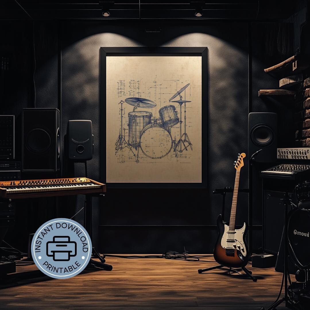Drums Blueprint - Musical Instrument Drawing - Bluepint Wall Decor ...