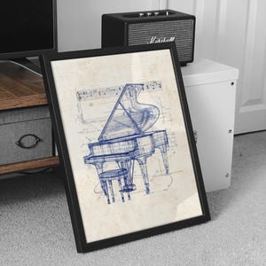 Grand Piano Blueprint - Printable Digital Drawing of a Musical ...