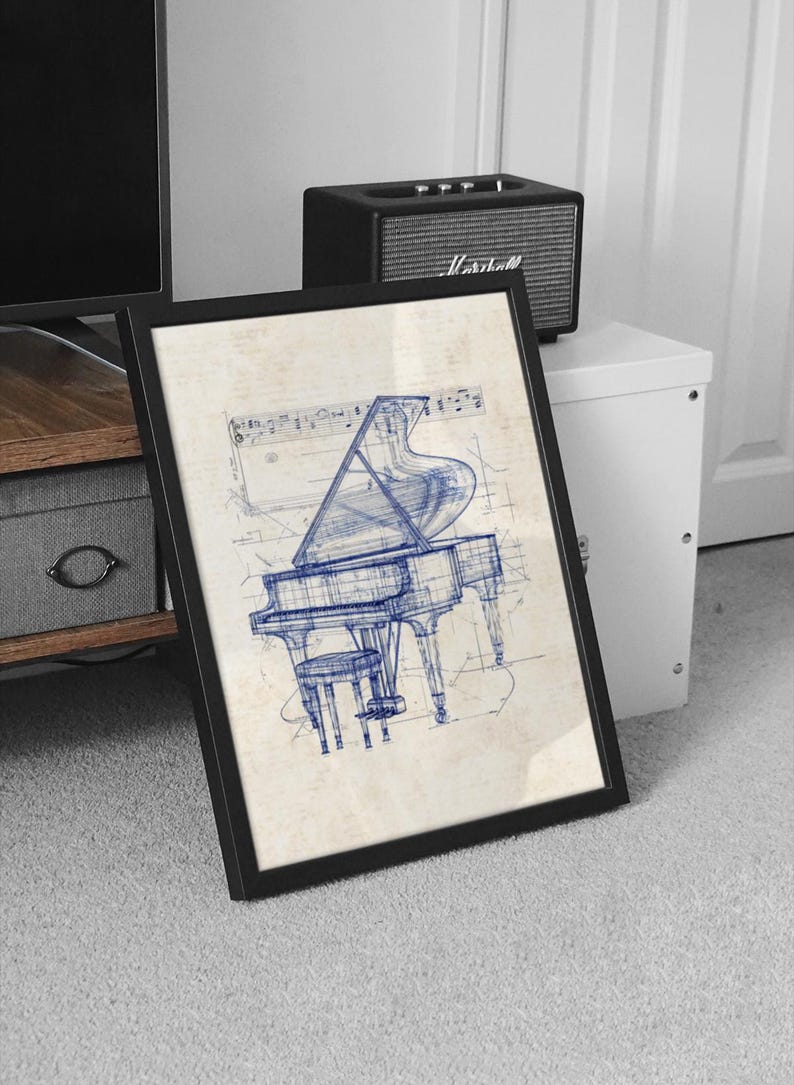 Grand Piano Blueprint - Printable Digital Drawing of a Musical ...