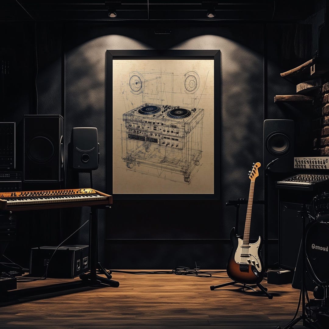 DJ Console Blueprint Art Print: Music Studio Decor (printed or Digital ...
