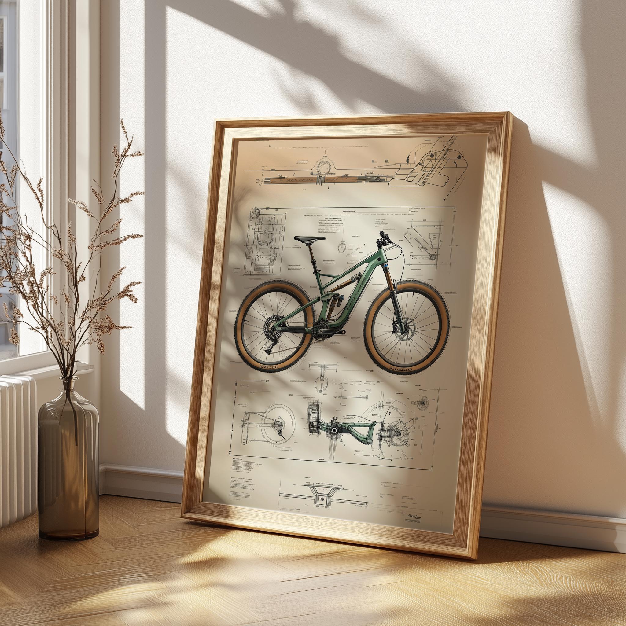 MTR Bicycle Blueprint Art V2 - Mountain Bike Technical Drawing ...