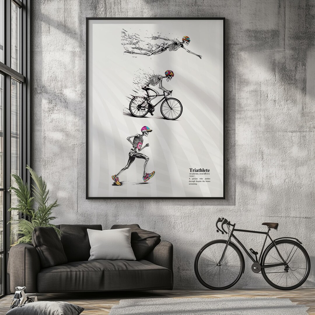 Triathlon Poster: Till Death We Race - Skeleton Triathlete Art ...