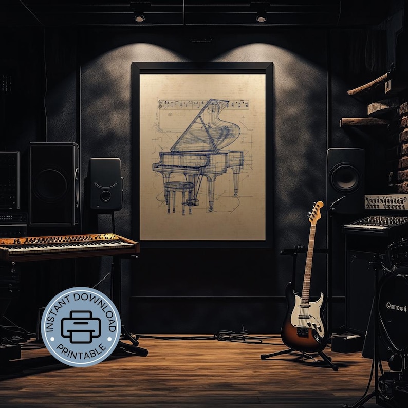 Grand Piano Blueprint - Printable Digital Drawing of a Musical ...