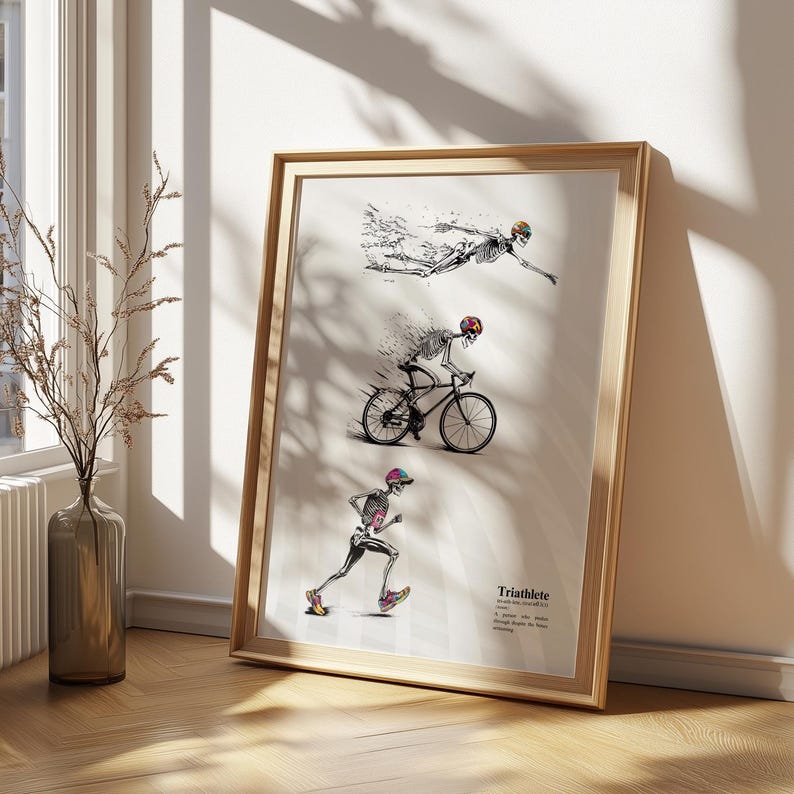 Triathlon Poster: Till Death We Race - Skeleton Triathlete Art ...
