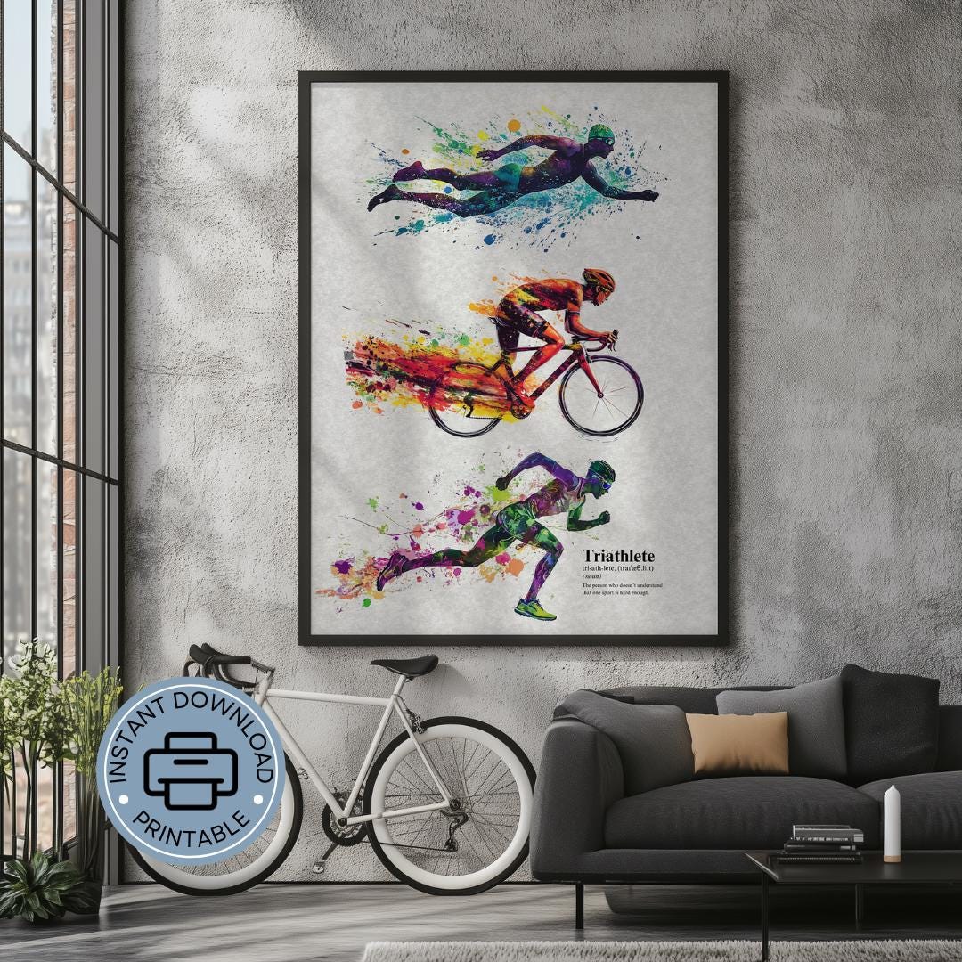 Triathlon Art Print - Swim, Bike, Run - Athlete Wall Decor - Sports Art ...