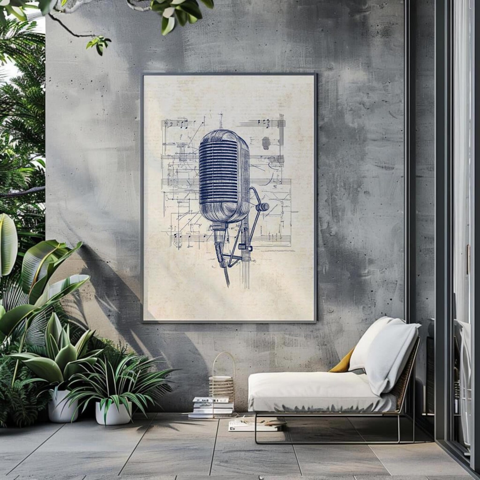 Vintage Microphone Blueprint - Musical Instrument Drawing - Unique ...