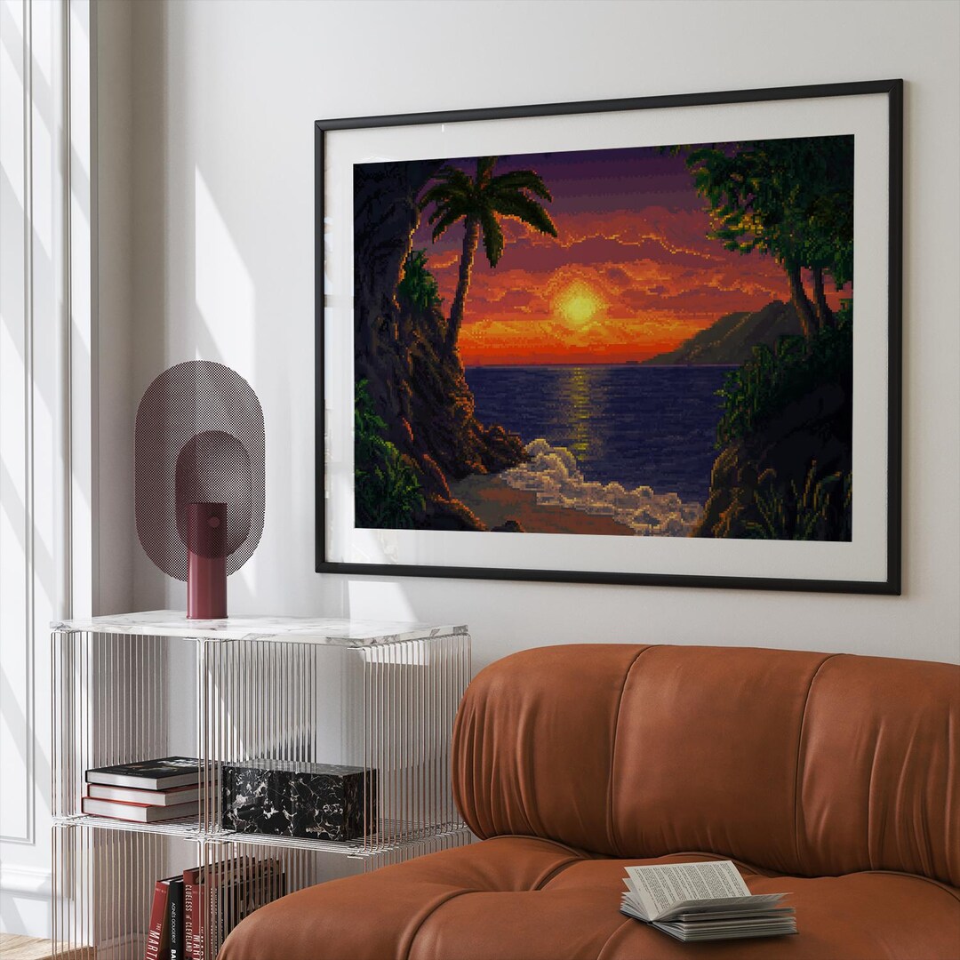 Pixel Horizon: the Last Light | Pixel Sunset | Wall Art | Printed or ...