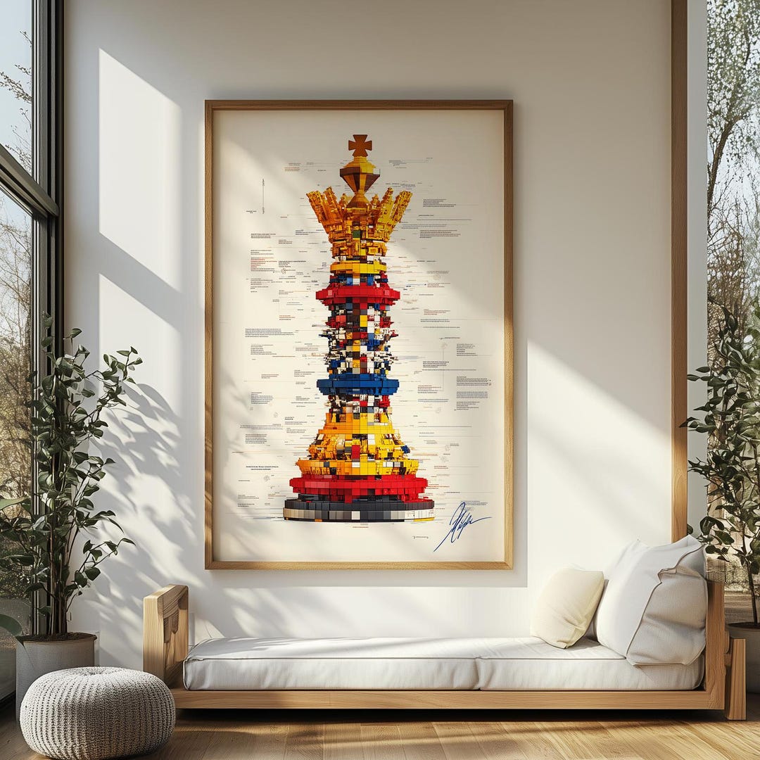 Victorian-style Chess Queen Poster | Colorful Brick-inspired Blueprint ...