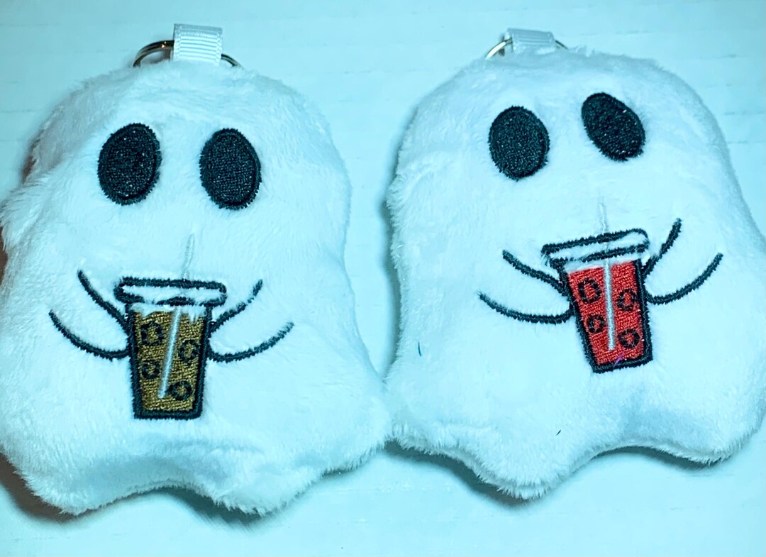 Chibi Ghost Drinking Iced Coffee/smoothie Plush Keychain Charm - Etsy
