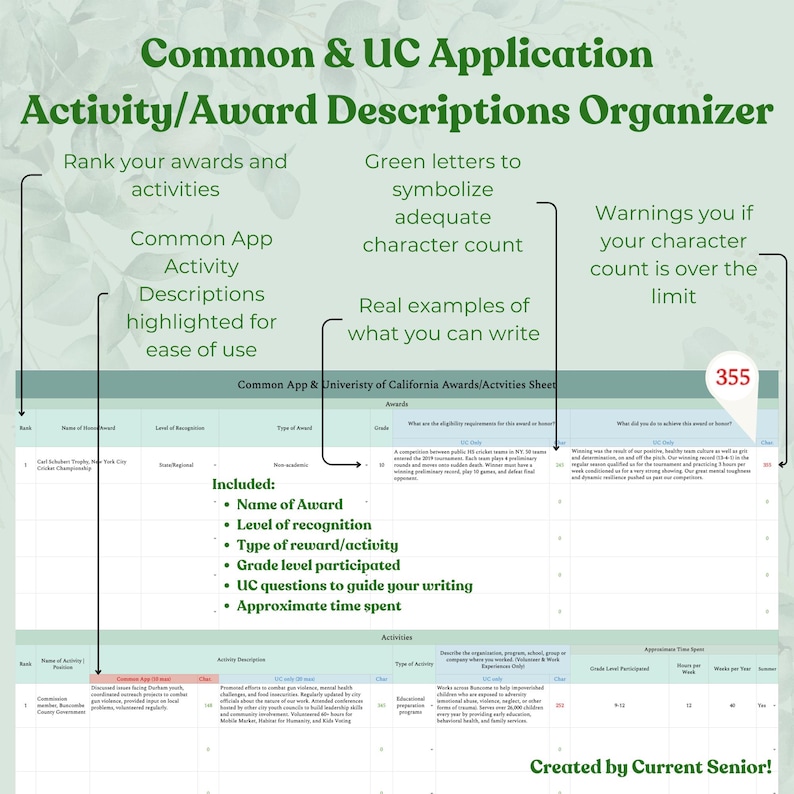 College Application Tracker | UC & Common App Organizer (google Sheets ...