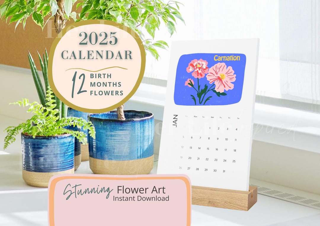 2025 Printable Birth Flower Calendar | Boho Aesthetic Wall Art ...