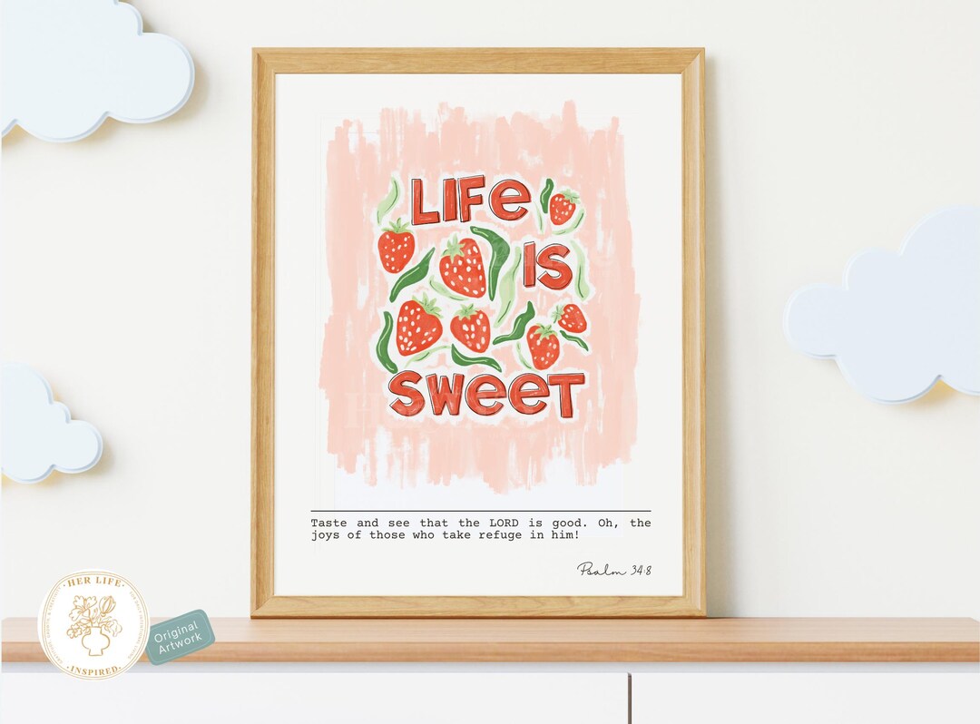 Strawberry Bible Verse Print: Christian Kitchen Nursery Art (digital ...