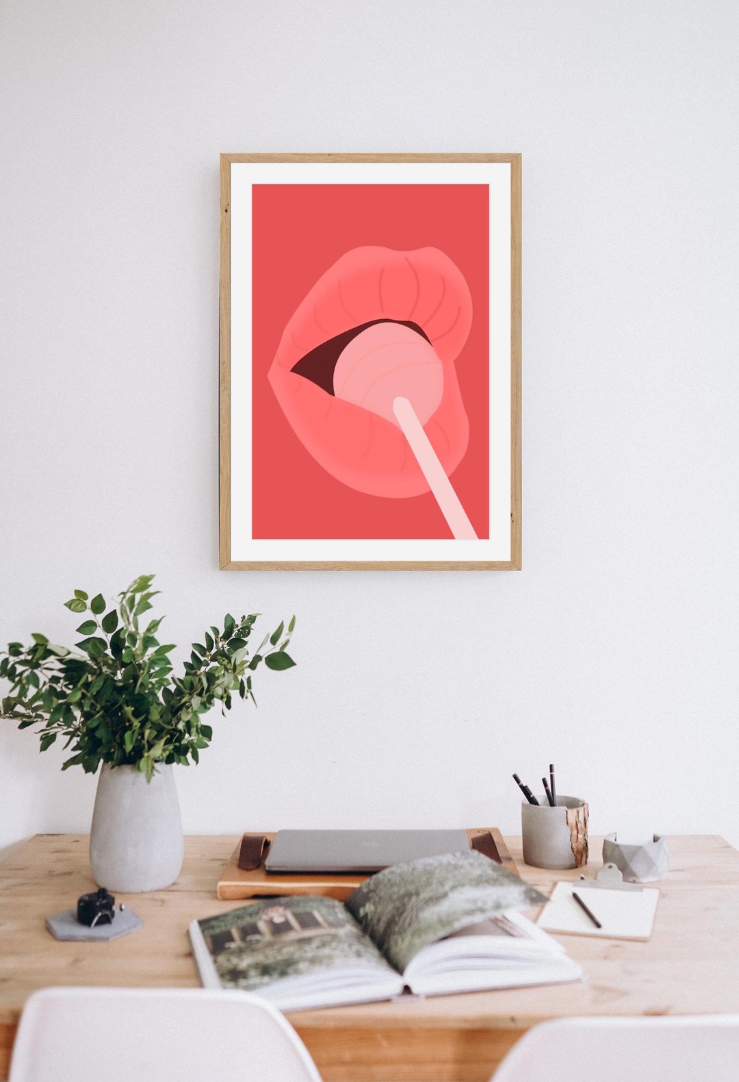 Pop Art Lips Lollipop Print: Peach & Pink Bold Wall Decor - Etsy