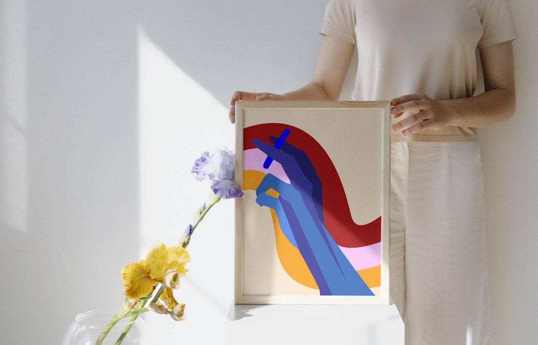 Colorful Abstract Hand Art Print: Modern Minimalist Poster - Etsy
