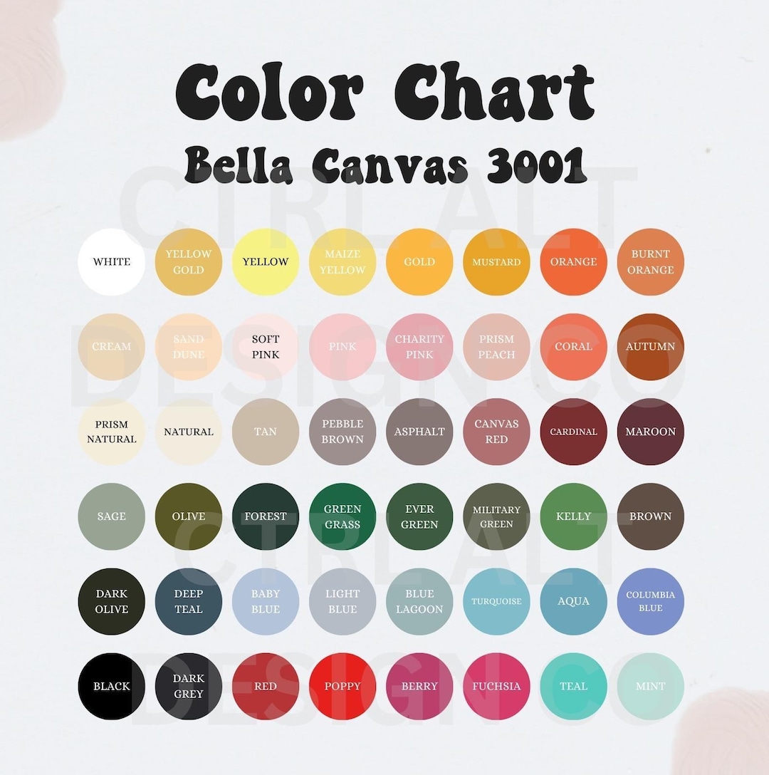 Bella Canvas 3001 Color Chart Bella Canvas Color Chart 3001 Bella ...