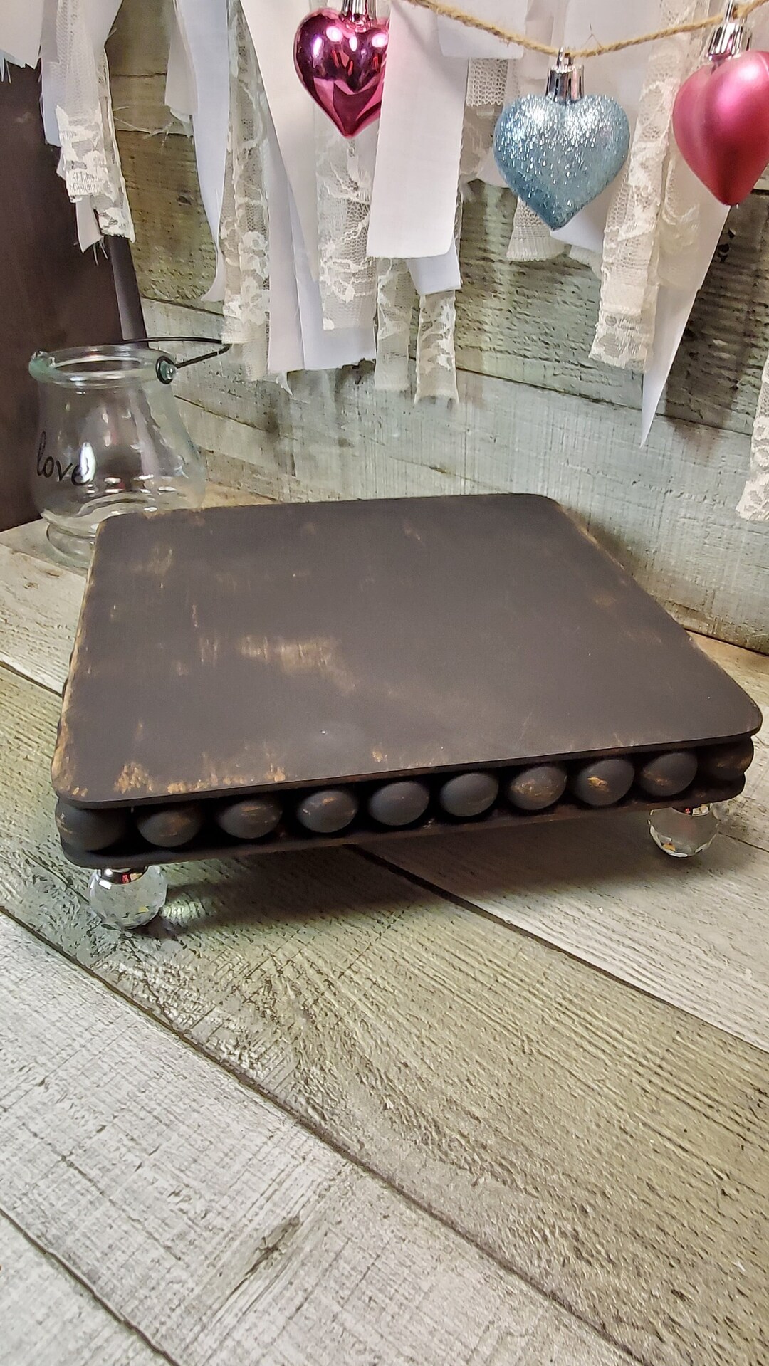 Rustic Black 8 Square Riser, Rustic Beaded Wood Riser, Farmhouse Decor ...