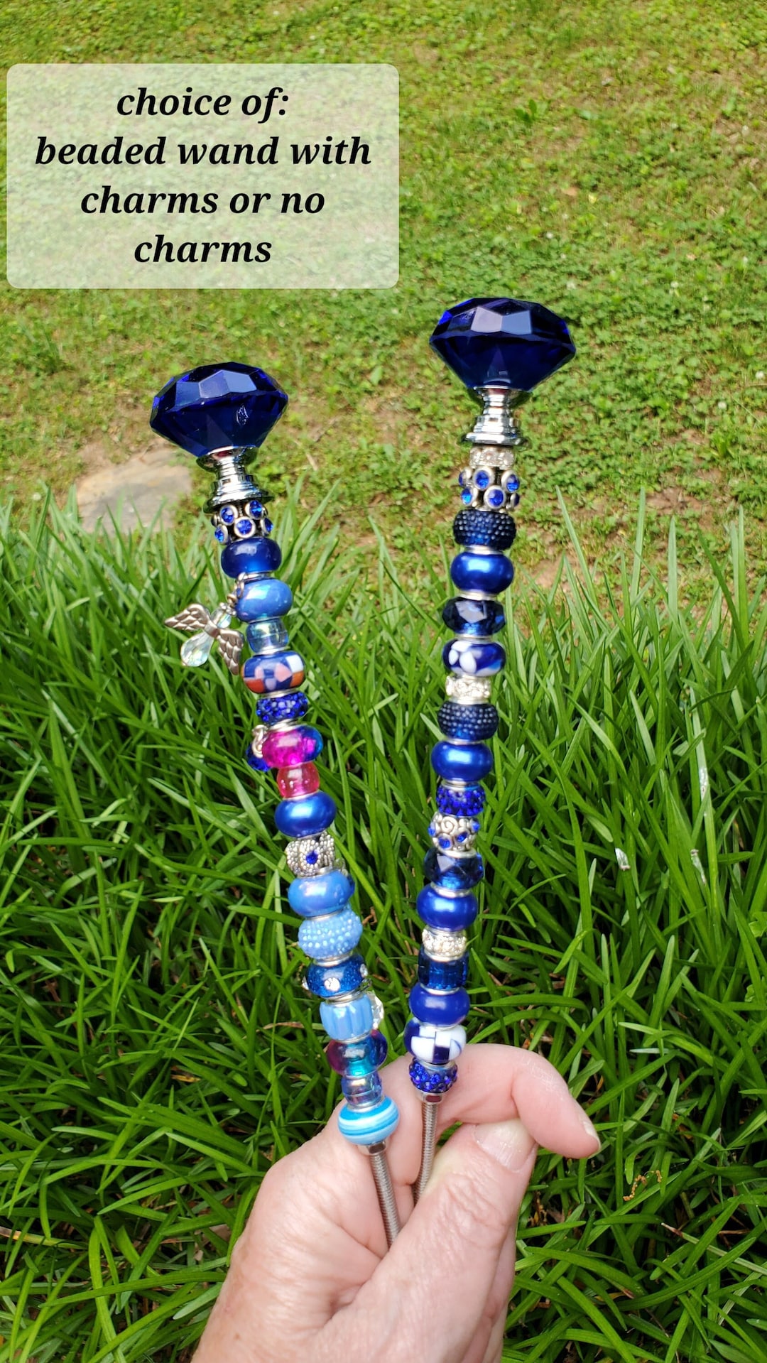 Blue Beaded Garden Stake, Garden Bling, Flower Pot Bling, Garden ...