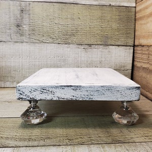 Rustic White Wood Riser, Wood Riser With Glass Feet, Tabletop Display ...
