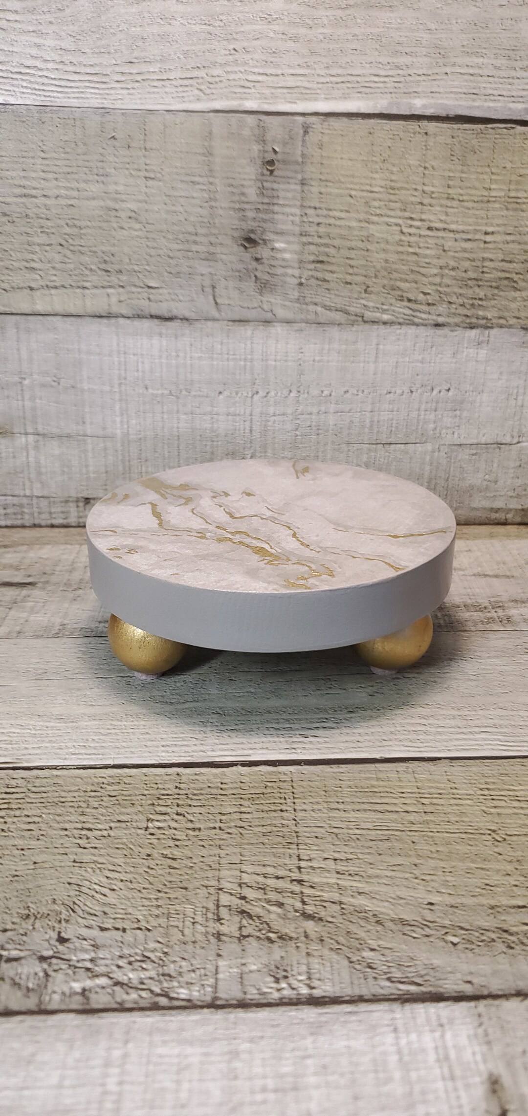 Round Wood Gray and Gold Marble Riser Farmhouse Decor Small - Etsy