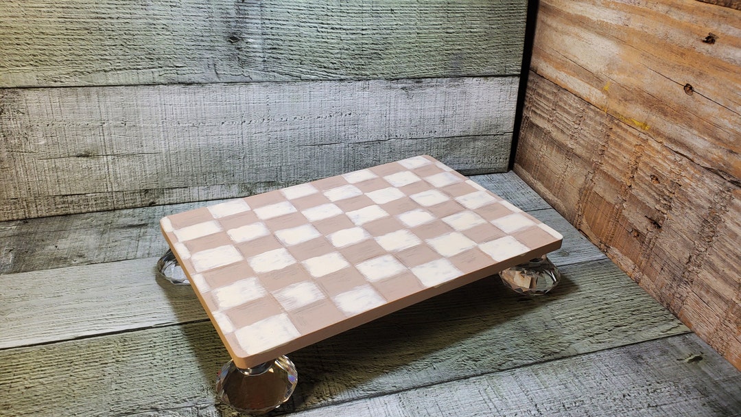 Checkered Riser, Wood Tray With Glass Feet, Boho, Farmhouse Decor ...