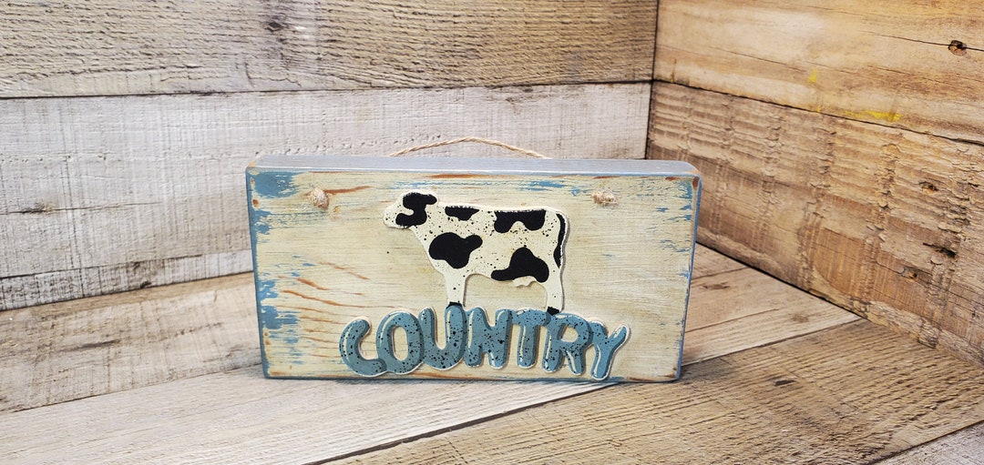 Rustic Country Cow Sign, Country Kitchen Decor, Hutch Decor, Farmhouse ...