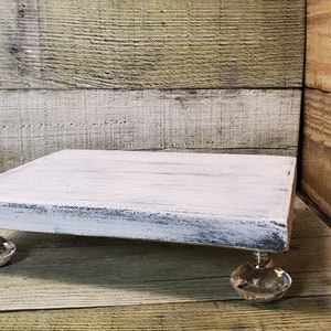 Rustic White Wood Riser, Wood Riser With Glass Feet, Tabletop Display ...
