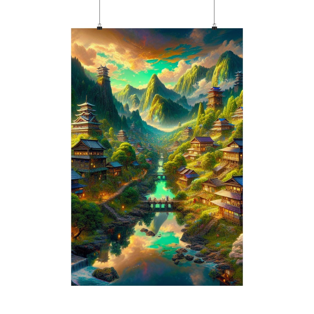 Japanese Anime Village Vertical Wall Poster - Etsy