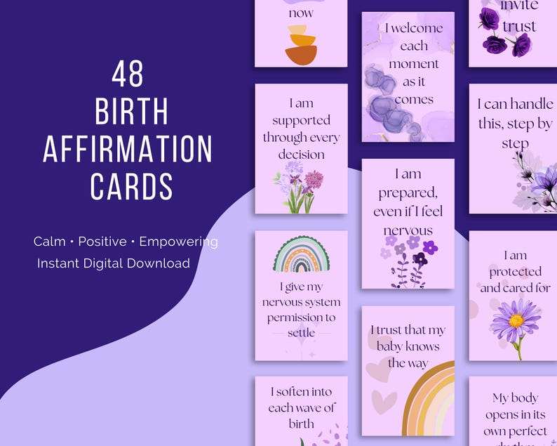 Birth Affirmation Cards | 48 Printable Messages for Pregnancy & Labor ...
