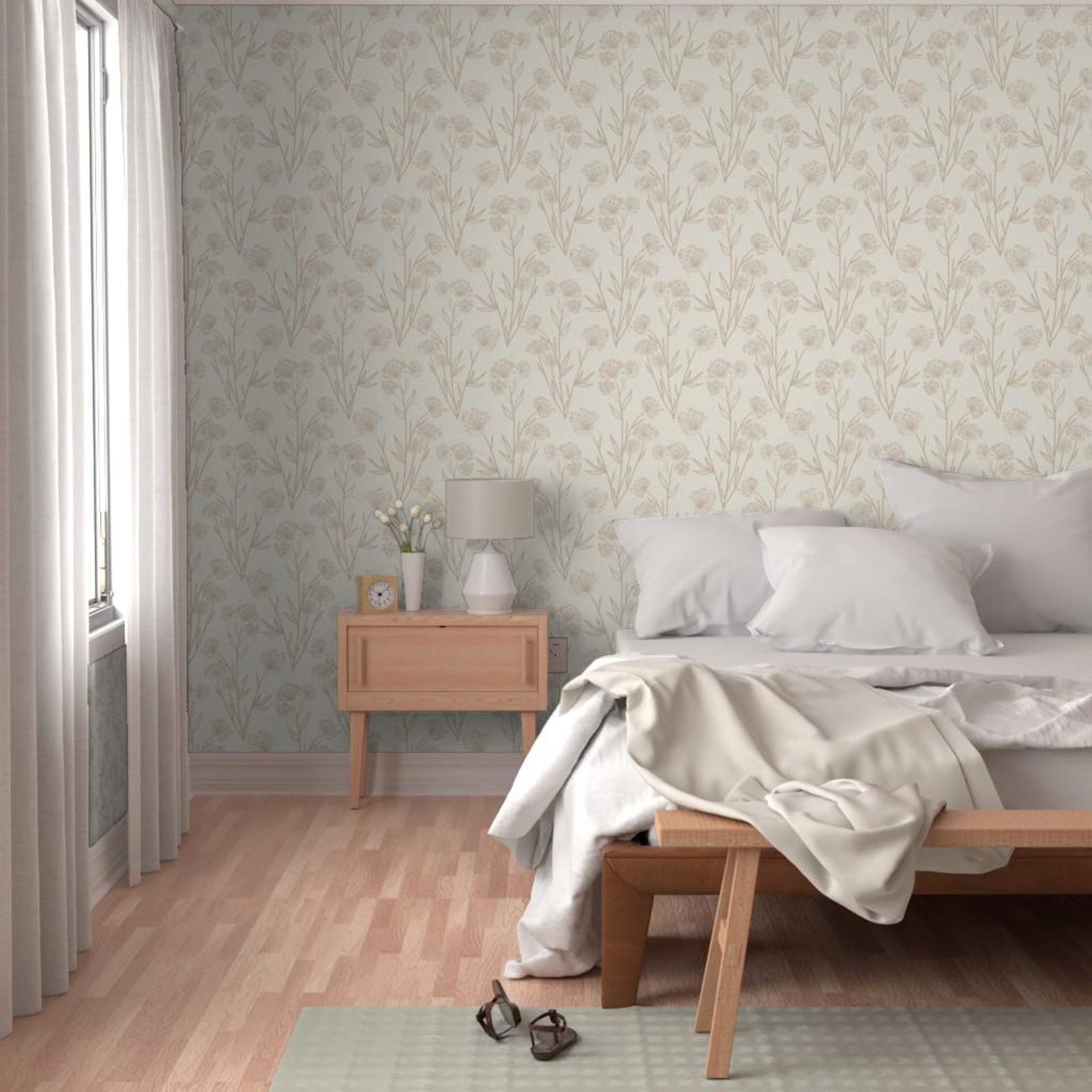 Romantic Warm Beige Modern Country Rustic Boho Floral Vintage Wallpaper ...
