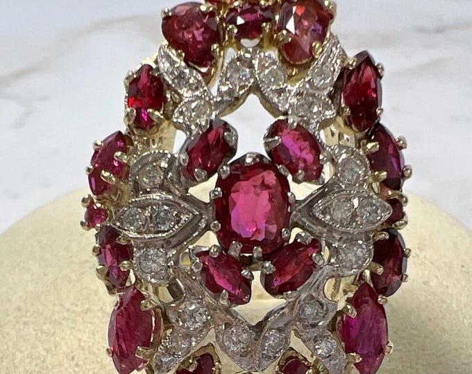 Ginormous Vintage Ruby and Diamond Statement Ring in Ornate 10kt Gold ...