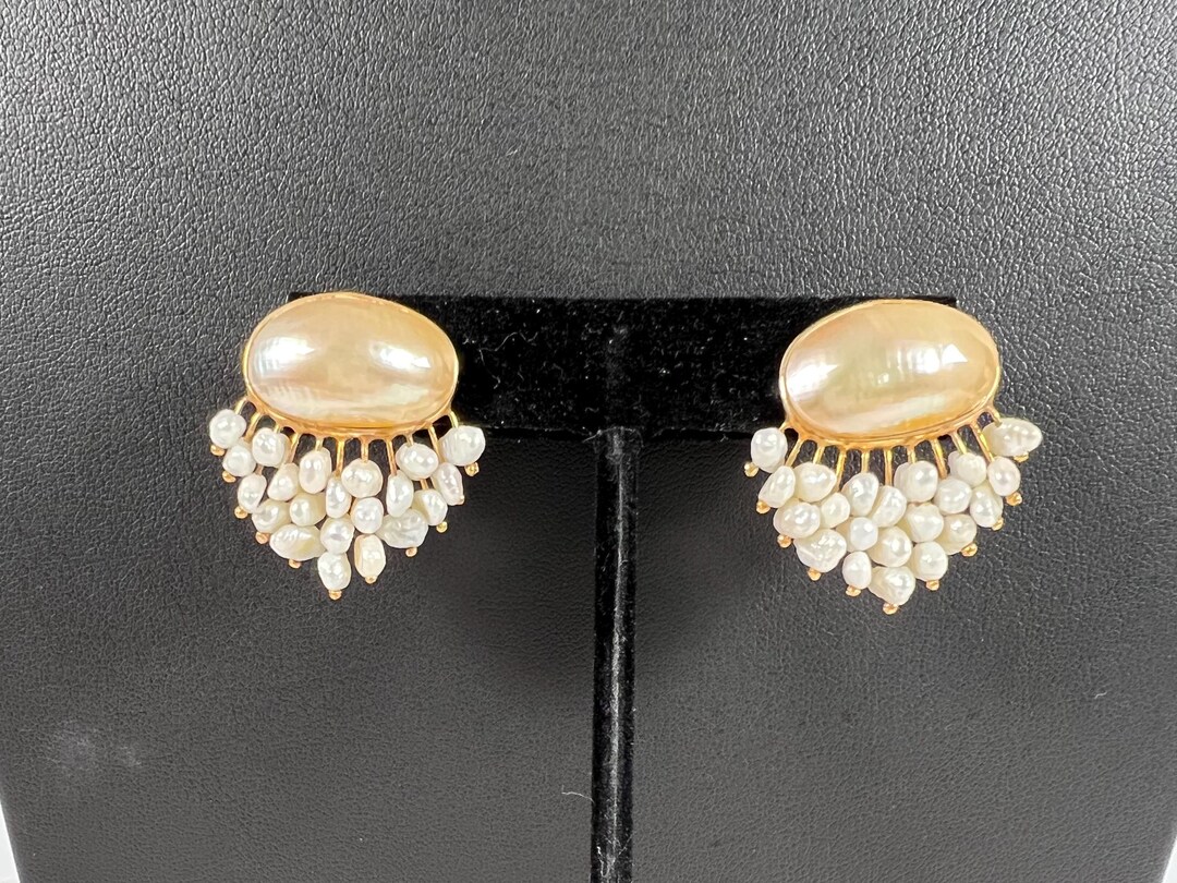 Vintage Mabe Pearl Statement Earrings With Freshwater Pearl Dangles - Etsy