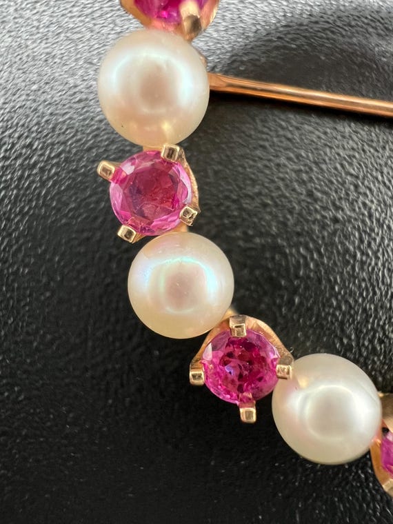 14kt Gold Circle Pin with Pearls and Pink Ruby/Sapphi… - Gem