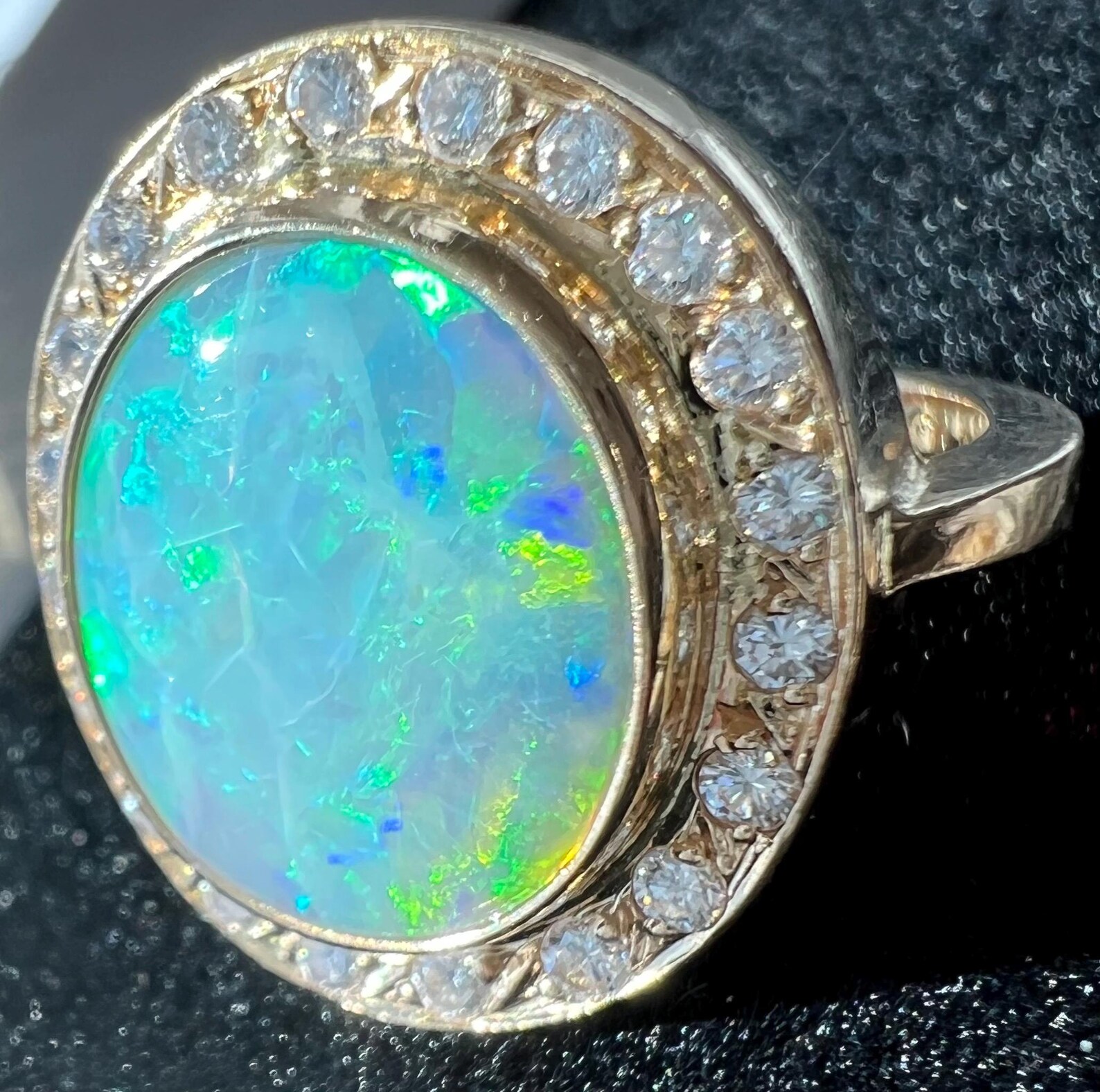 Vintage Crazed Opal Ring With Diamond Halo Set in 14kt Gold - Etsy
