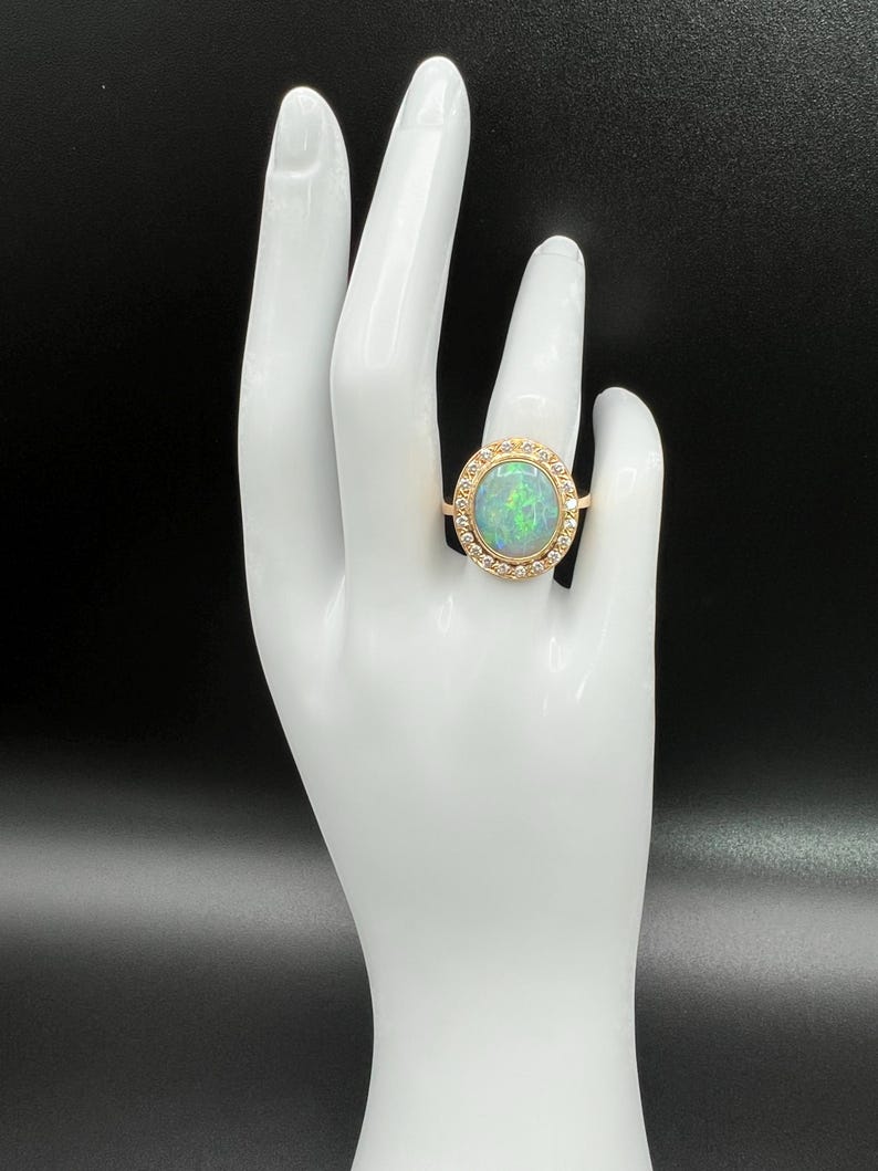 Vintage Crazed Opal Ring With Diamond Halo Set in 14kt Gold - Etsy