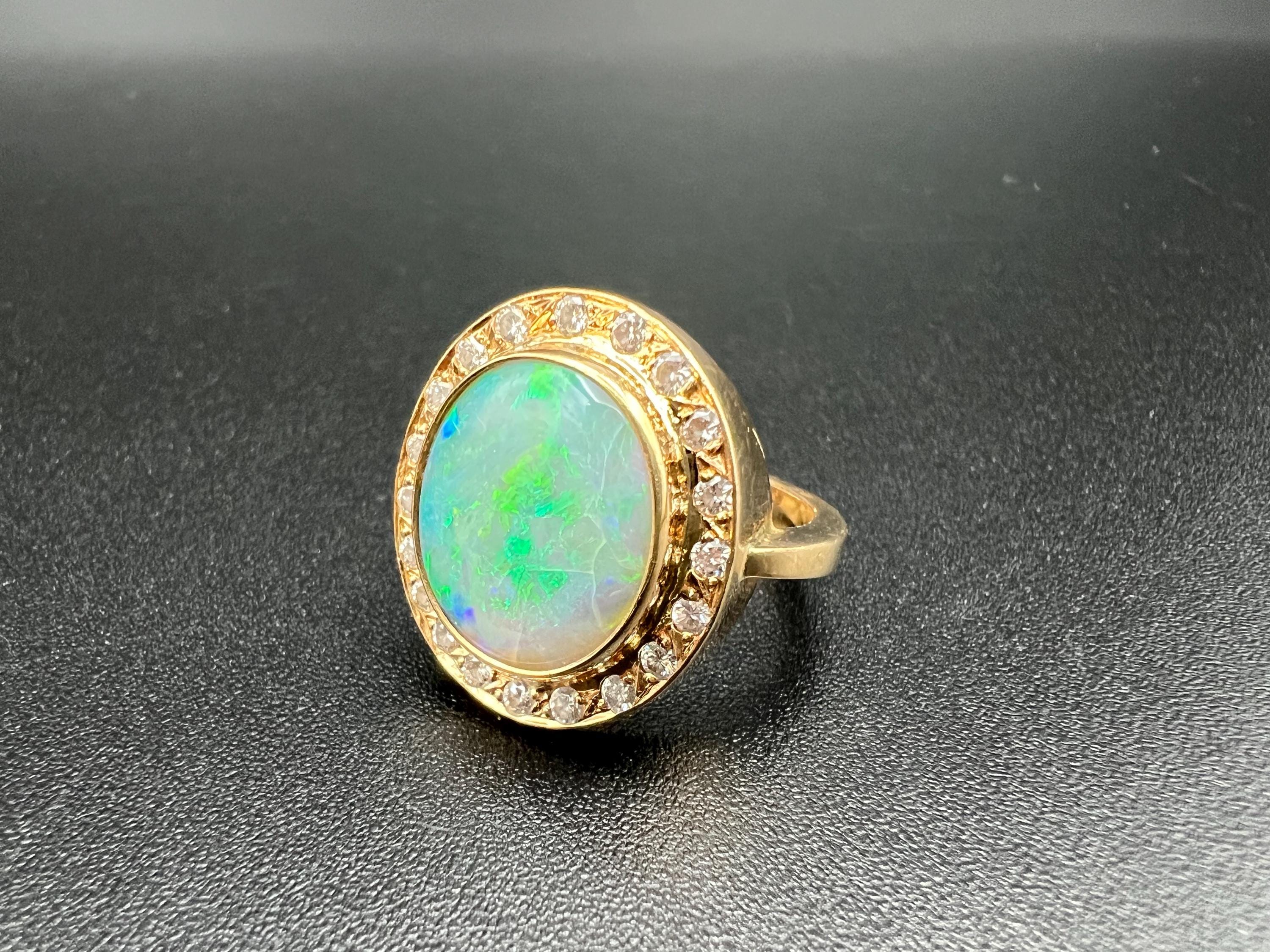 Vintage Crazed Opal Ring With Diamond Halo Set in 14kt Gold - Etsy