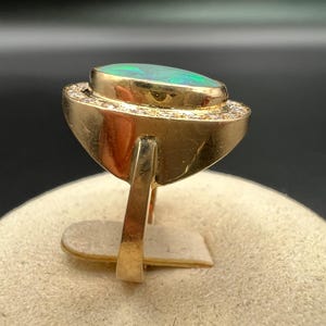 Vintage Crazed Opal Ring With Diamond Halo Set in 14kt Gold - Etsy