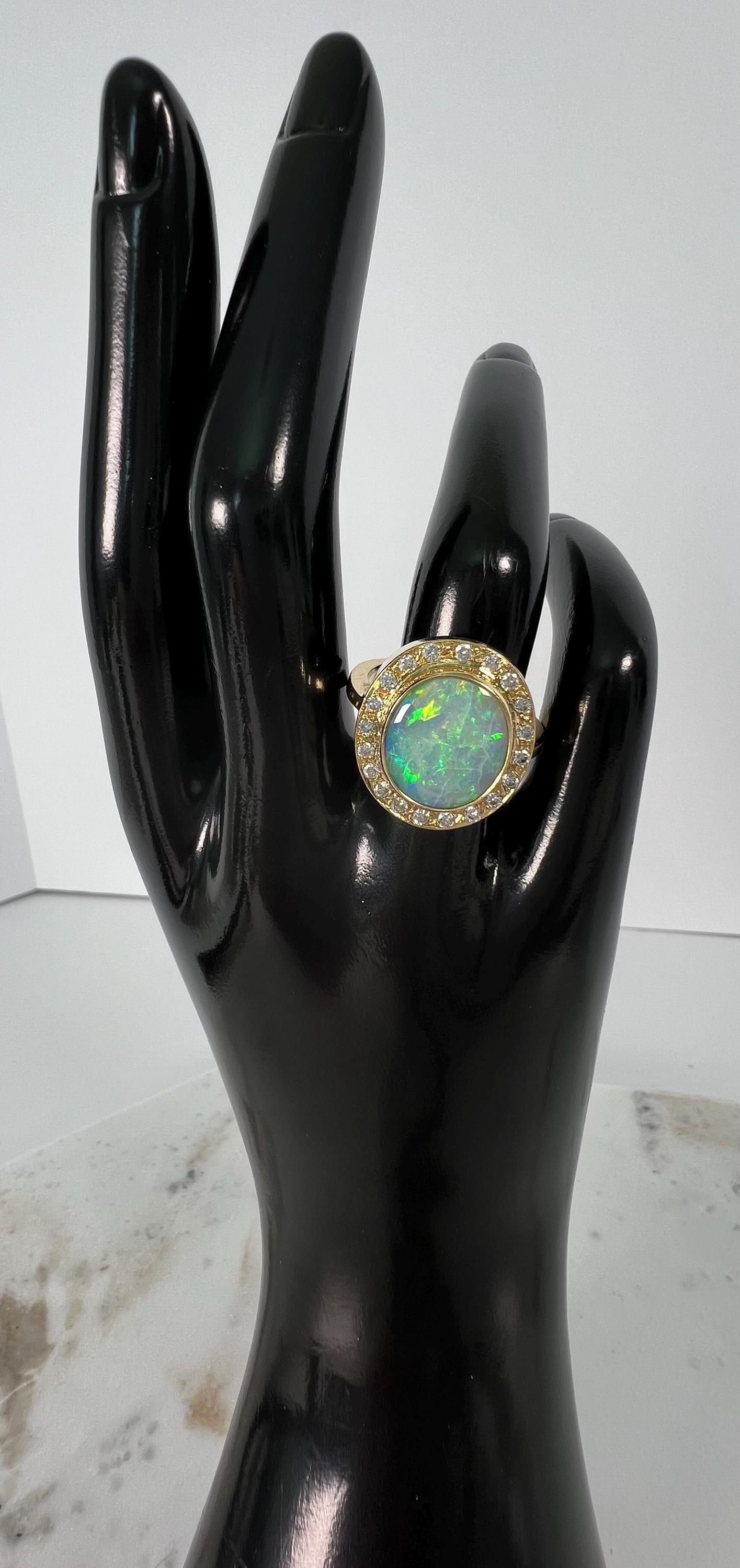 Vintage Crazed Opal Ring With Diamond Halo Set in 14kt Gold - Etsy