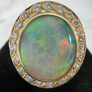 Vintage Crazed Opal Ring With Diamond Halo Set in 14kt Gold - Etsy