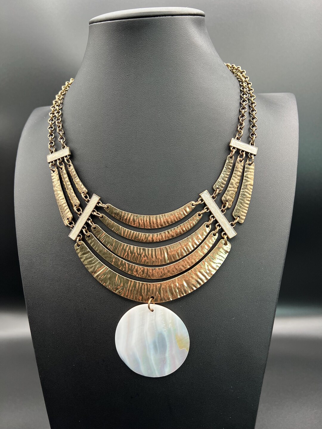Vintage Erica Lyons Gold Tone and Mother of Pearl Statement Bib ...