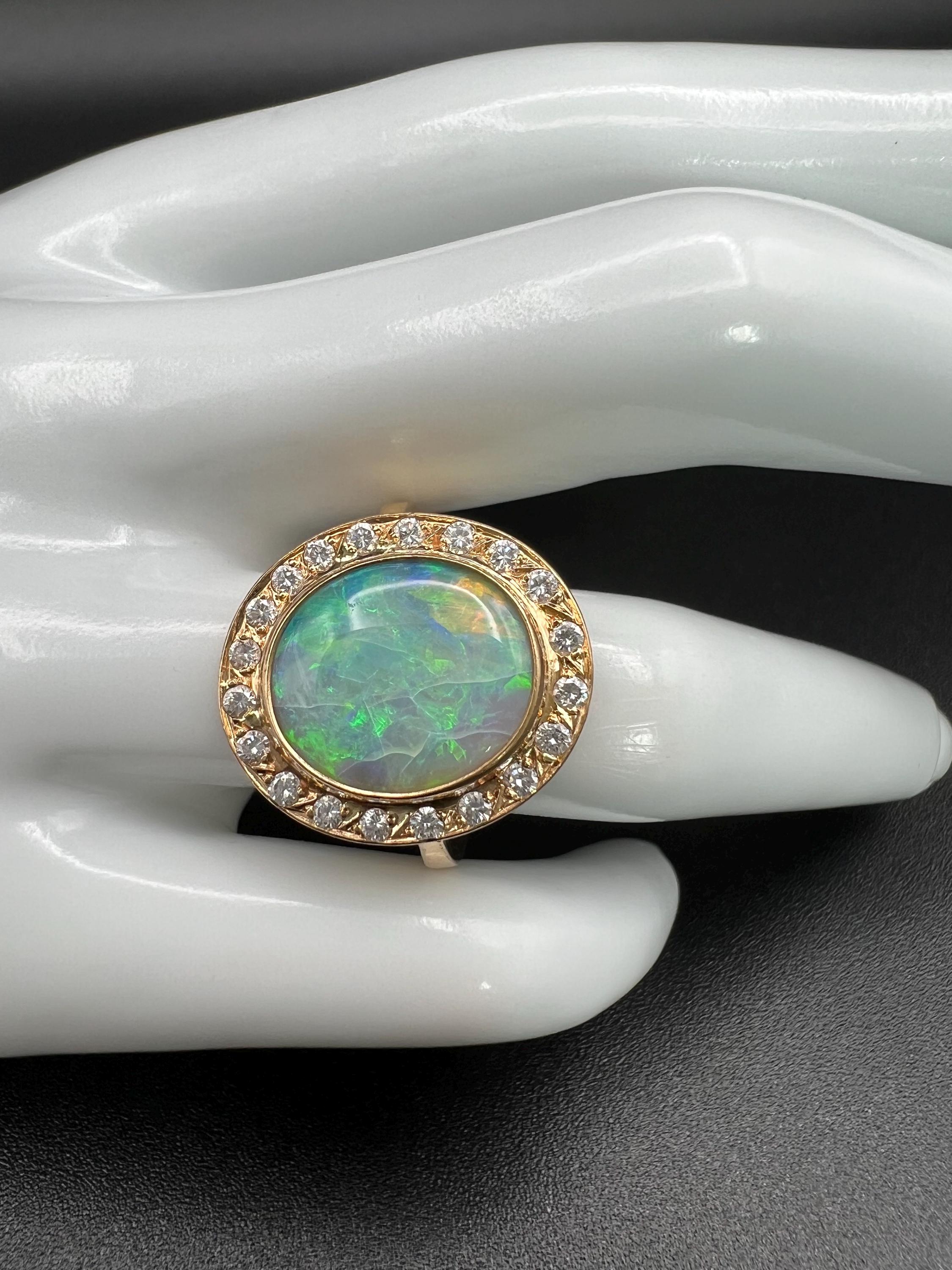Vintage Crazed Opal Ring With Diamond Halo Set in 14kt Gold - Etsy