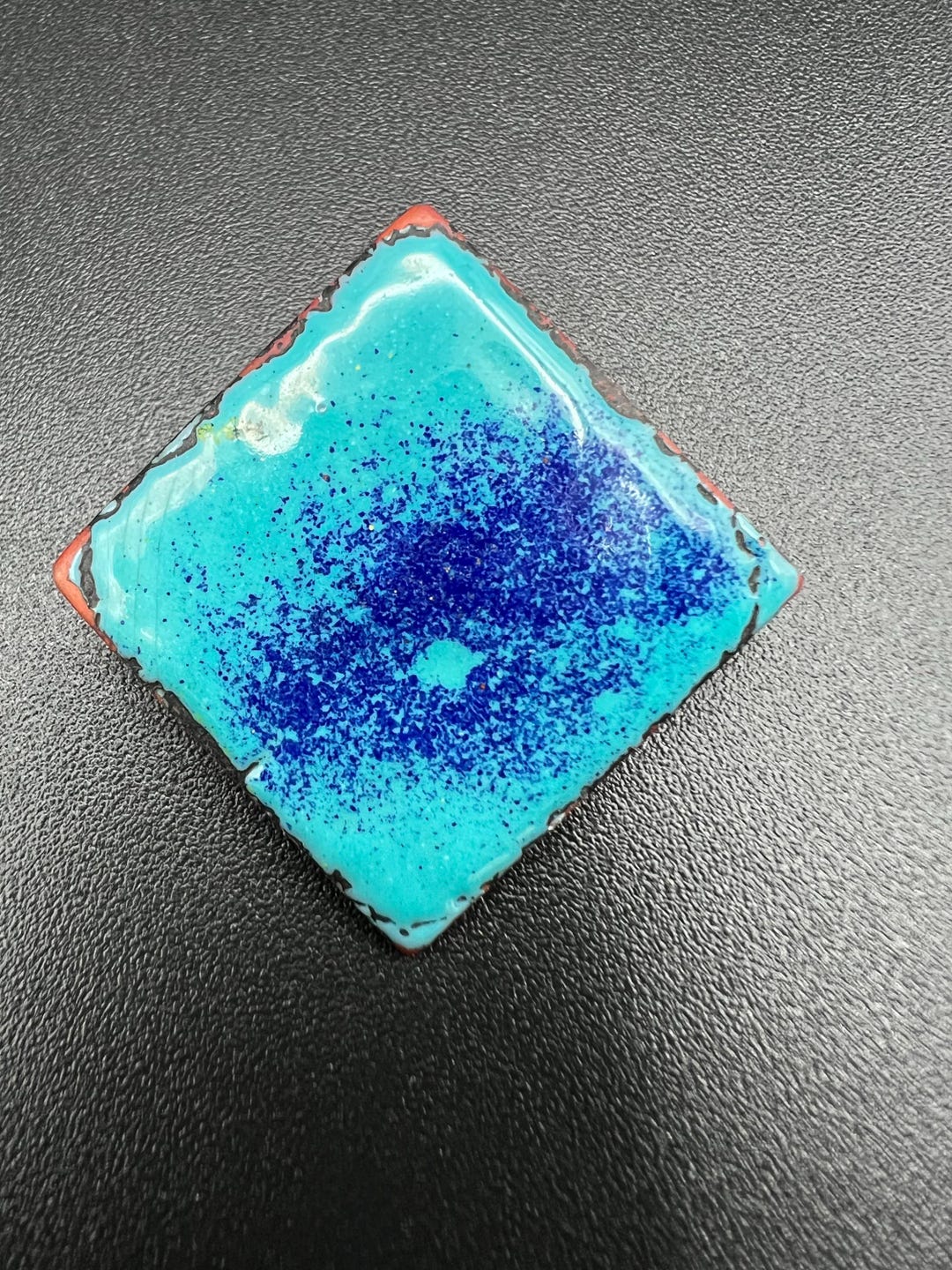 Enamel on Copper Pin: Rhombus Shaped, Turquoise and Speckled Dark Blue ...